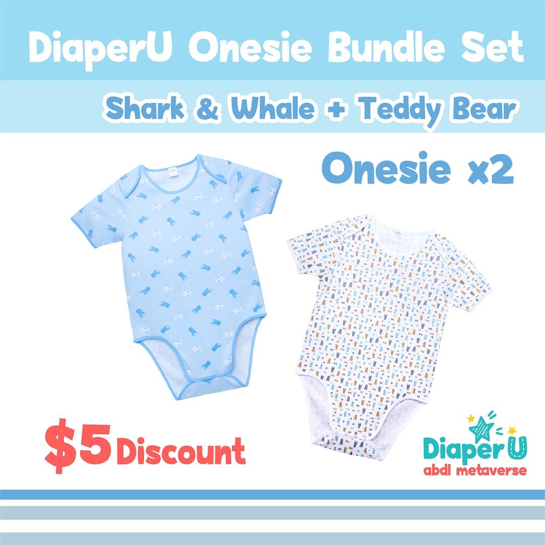 ABDL Adult Baby Onesie - Shark & Whale and Teddy Bear Bundle Set (2 ...