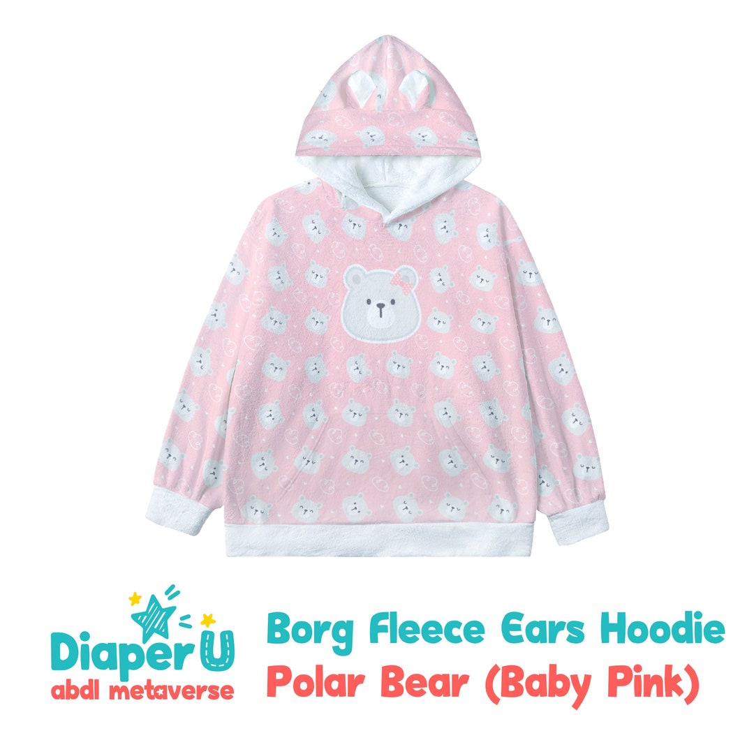 ABDL Adult Baby Borg Fleece Ears Hoodie - Baby Pink - Etsy