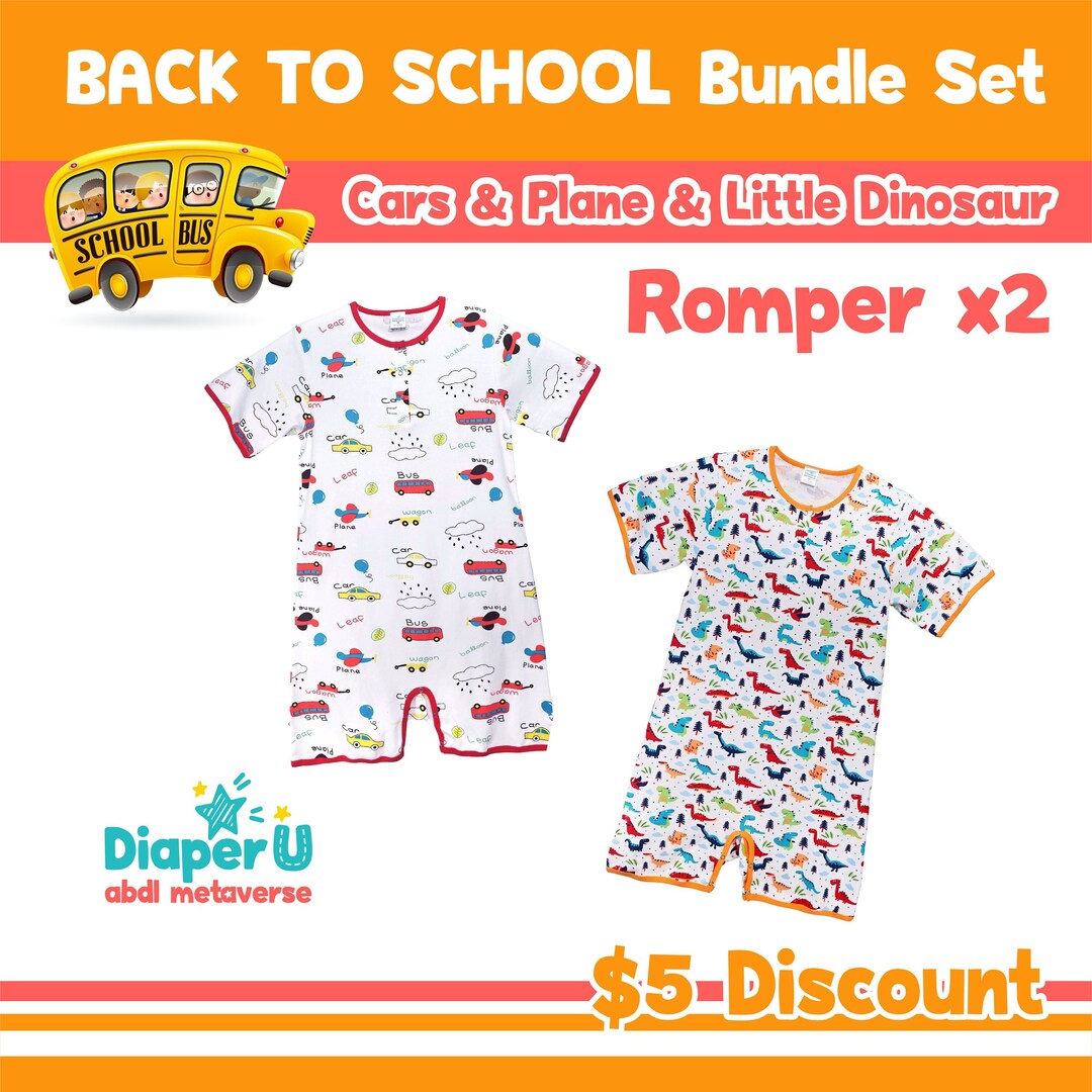 Adult Baby ABDL Romper Bundle Set - Car & Plane and Little Dinosaur - 2 ...