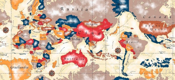 World Map Loneta Fabric per Meter Linen Look Upholstery - Etsy