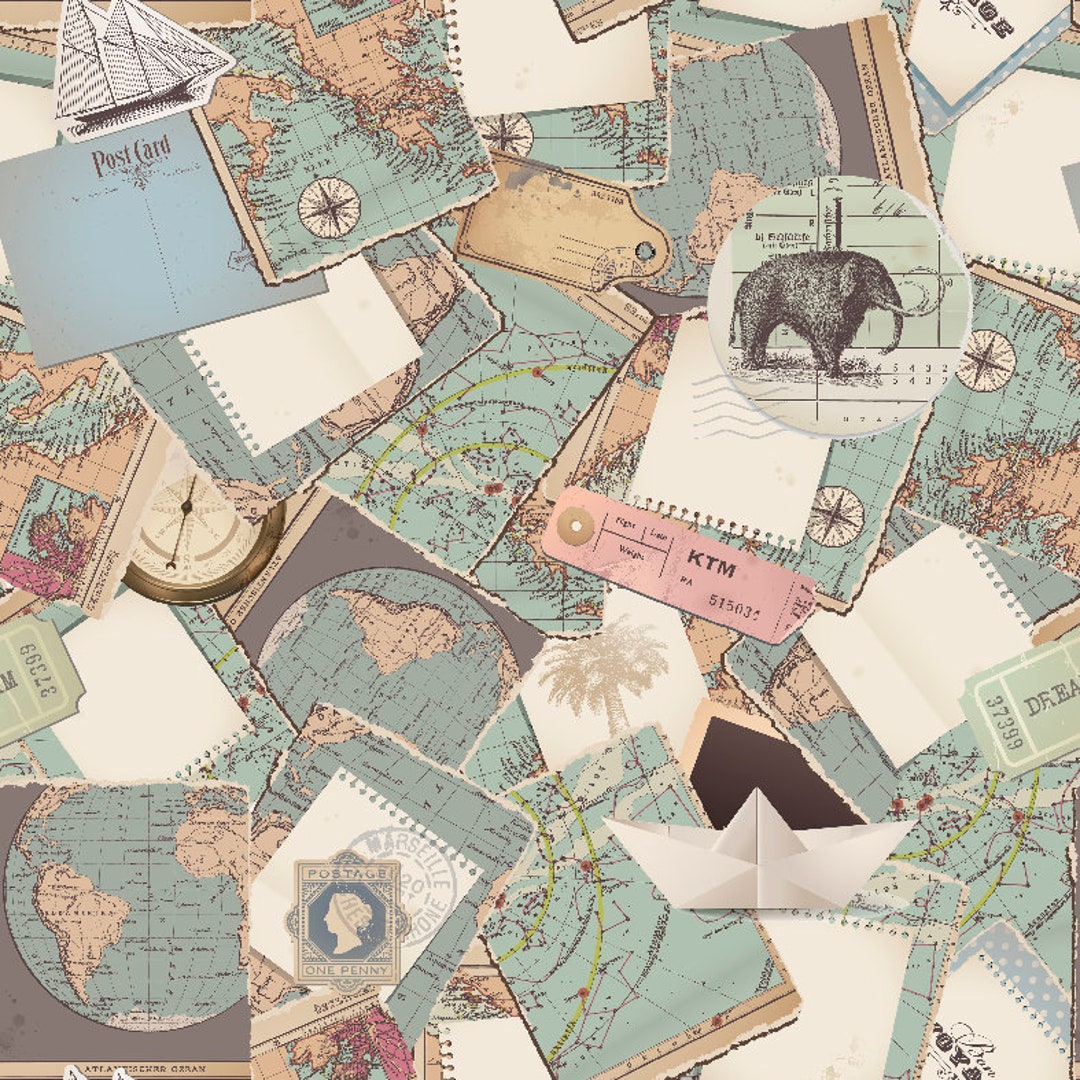 World Map Loneta Fabric, per Meter, Linen Look, Upholstery Fabric, Home ...