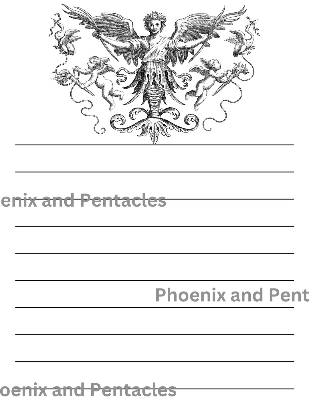 Blank Lined Angel Pages, PDF Zip File, Png Zip File, 8.5x11, 6 Pages ...