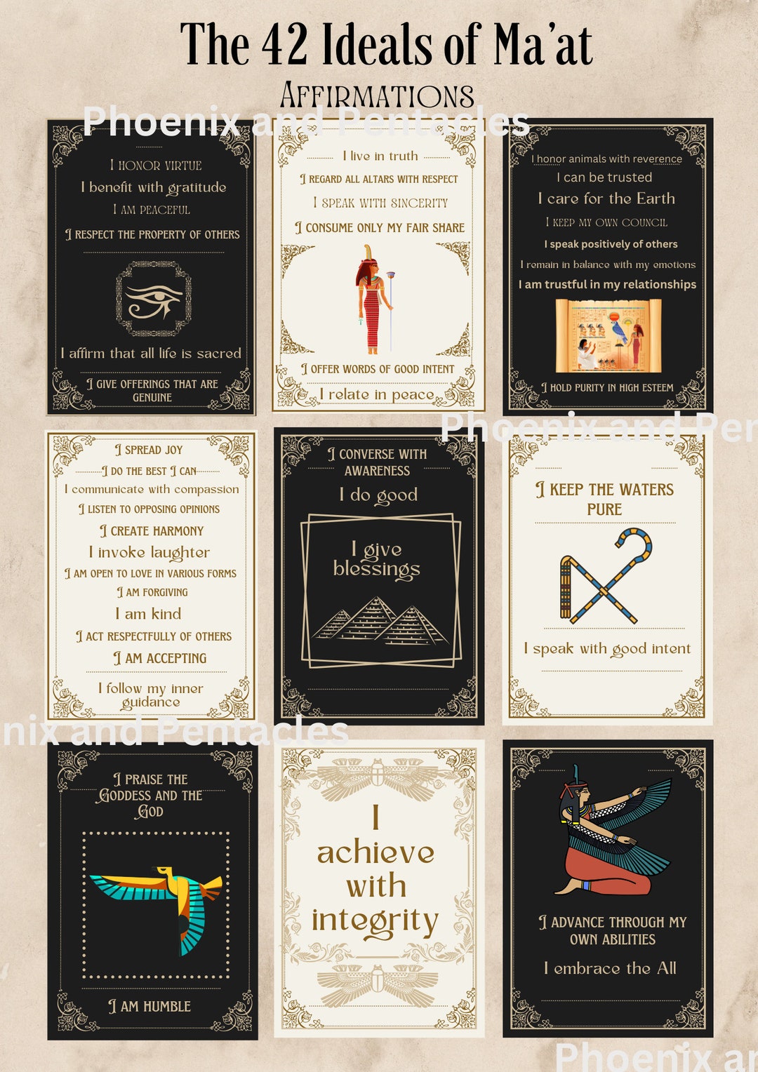 The 42 Ideals of Ma'at Cards One Sheet (ONE SHEET 8.5x11 in PDF), Png ...