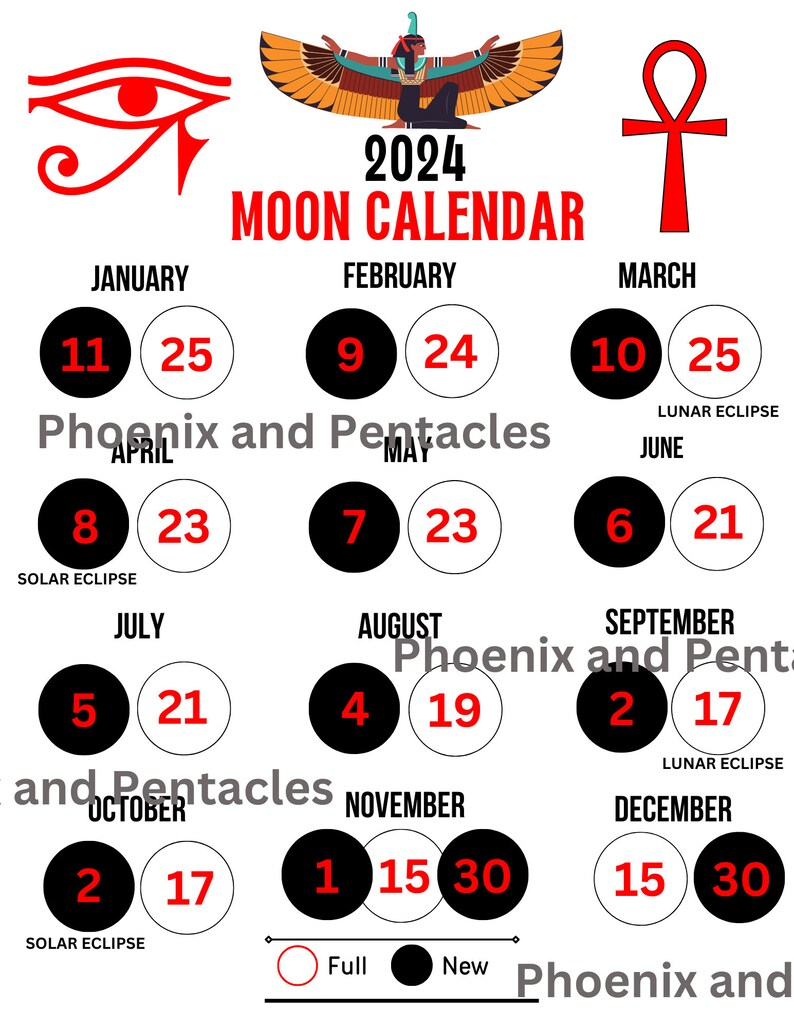 Printable Lunar Calendar 2024 - Moon Phases of 2024- 2024 Moon Calendar ...