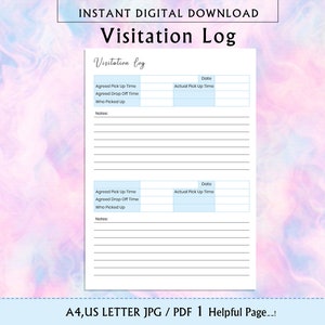 Printable Visitation Log Visits Tracker Visitation Notes | Etsy