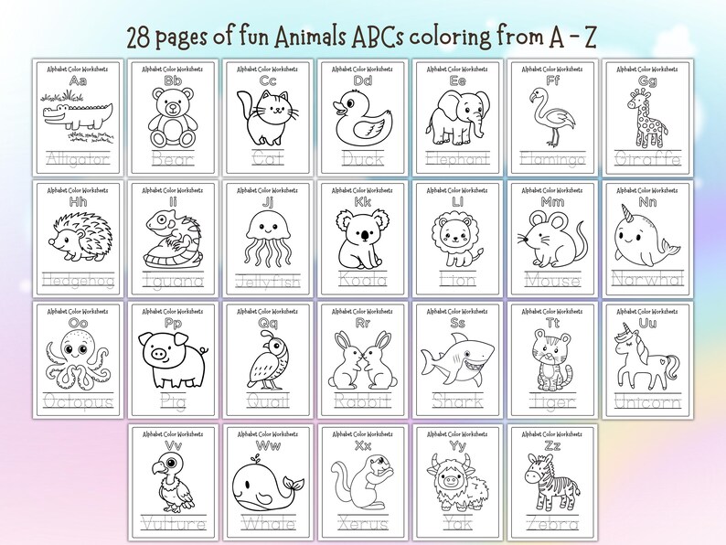 Animal Alphabet Coloring Book PDF, A-Z Letter Tracing Worksheets for ...