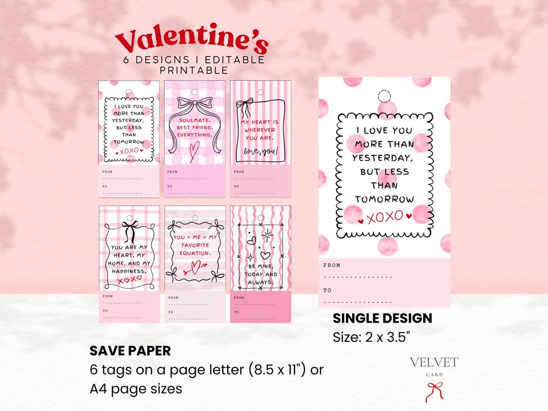 Editable Valentine Gift Tags, Modern Printable Template (digital ...