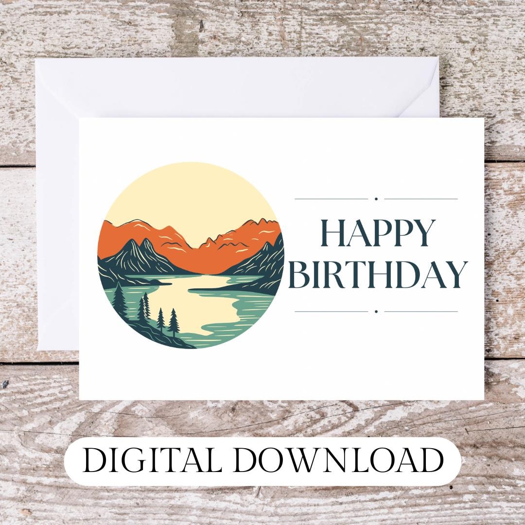 DOWNLOADABLE CARD: Mountain Scene Birthday Card, Blank Inside - Etsy