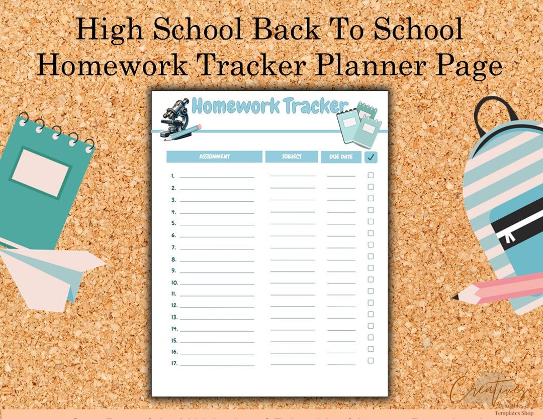 High School Homework Tracker Planner Page, Study Tracker, Daily ...