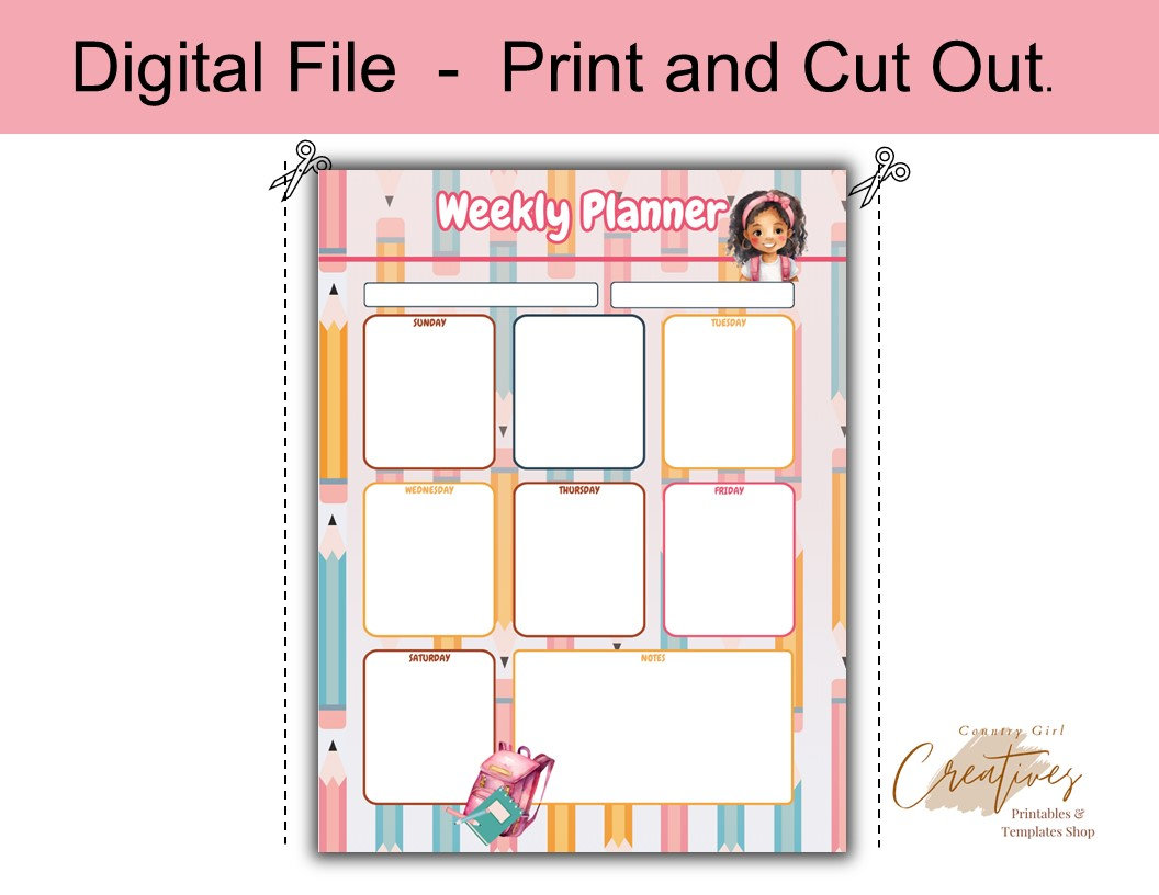 Preteen Back to School Weekly Planner Page, Cute Day Plan, Undated Pink ...
