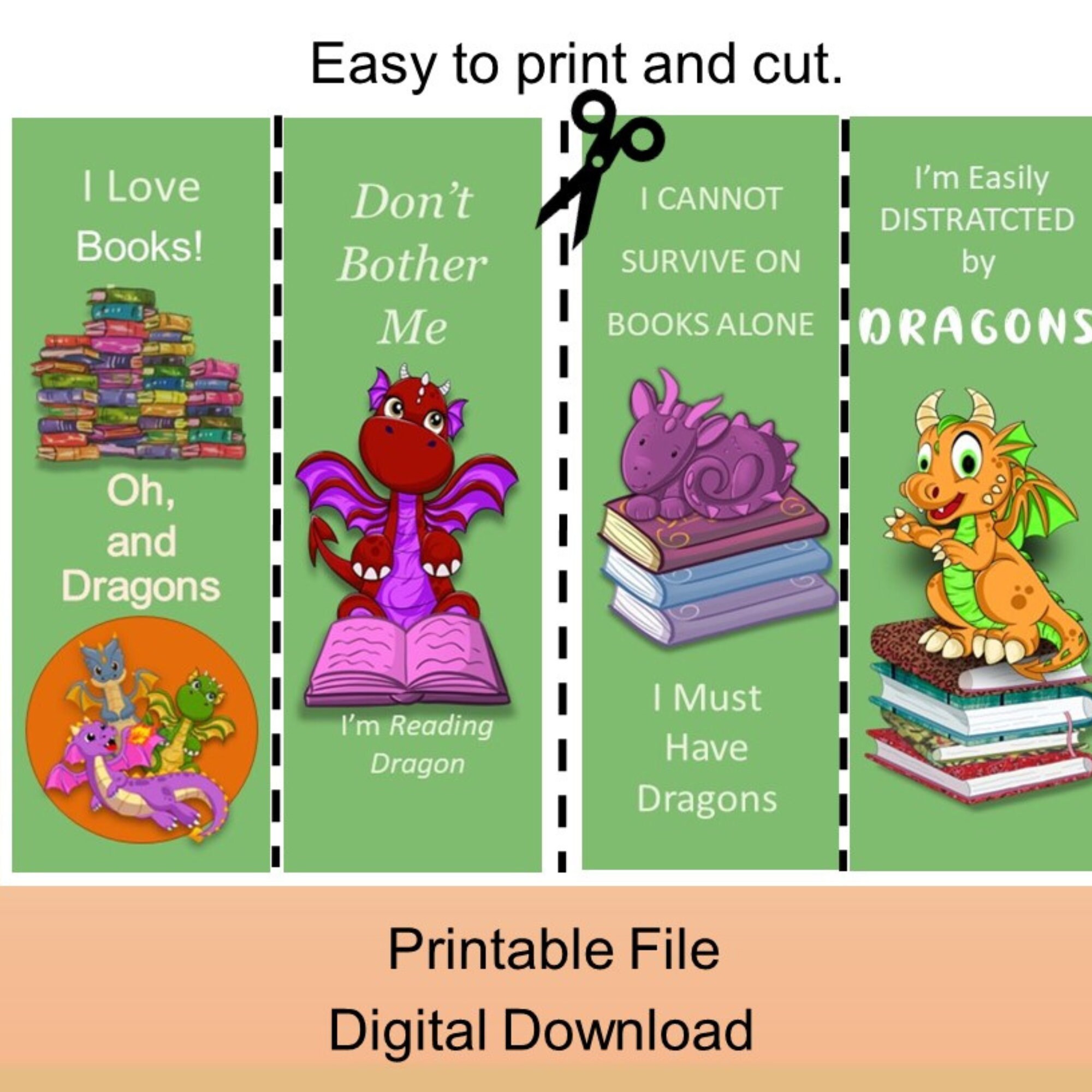 Dragon Saying Printable Bookmarks | Book Lover Gift | Instant Digital ...