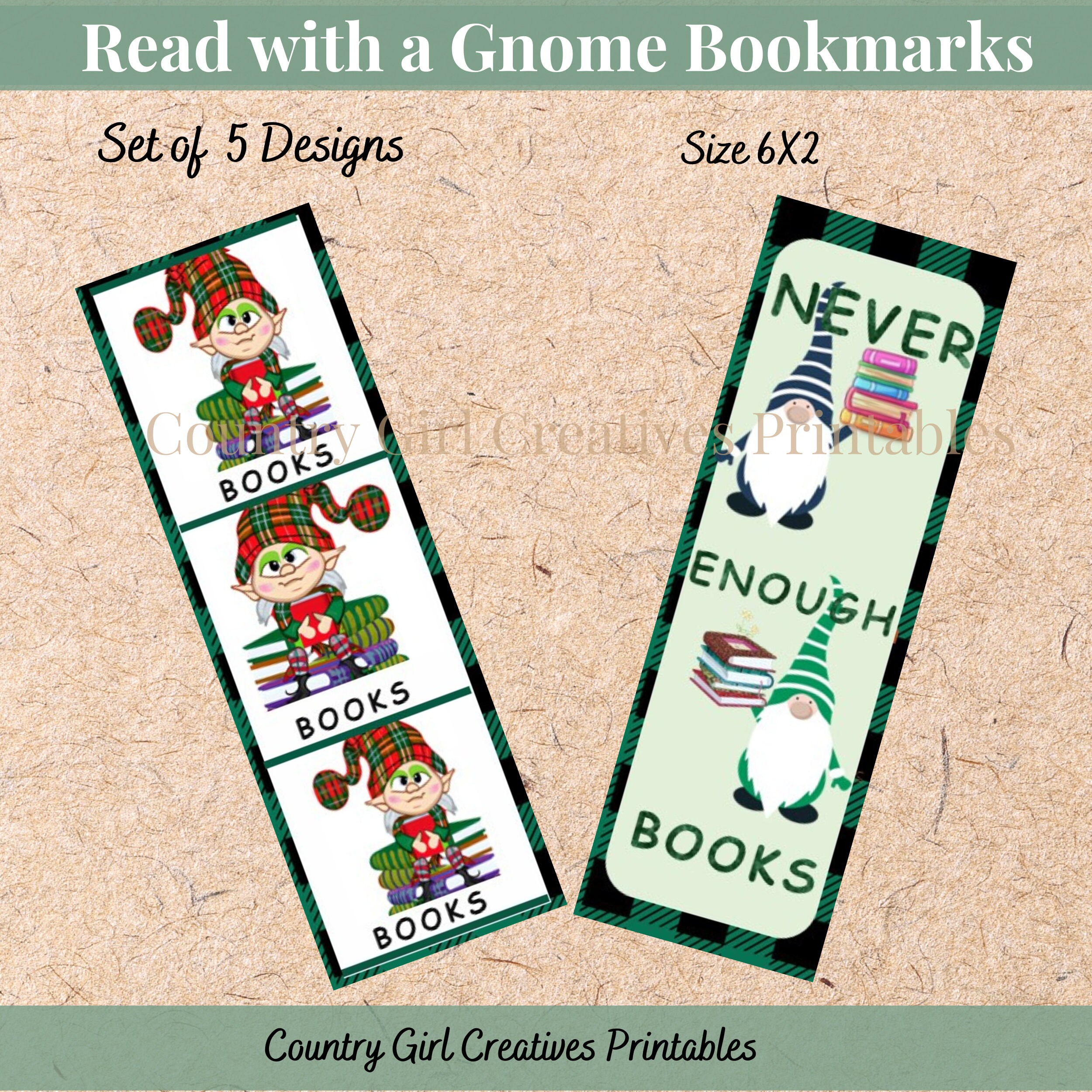 Reading With Gnomes Bookmarks, Printable Bookmarks, Book Lovers Gift ...