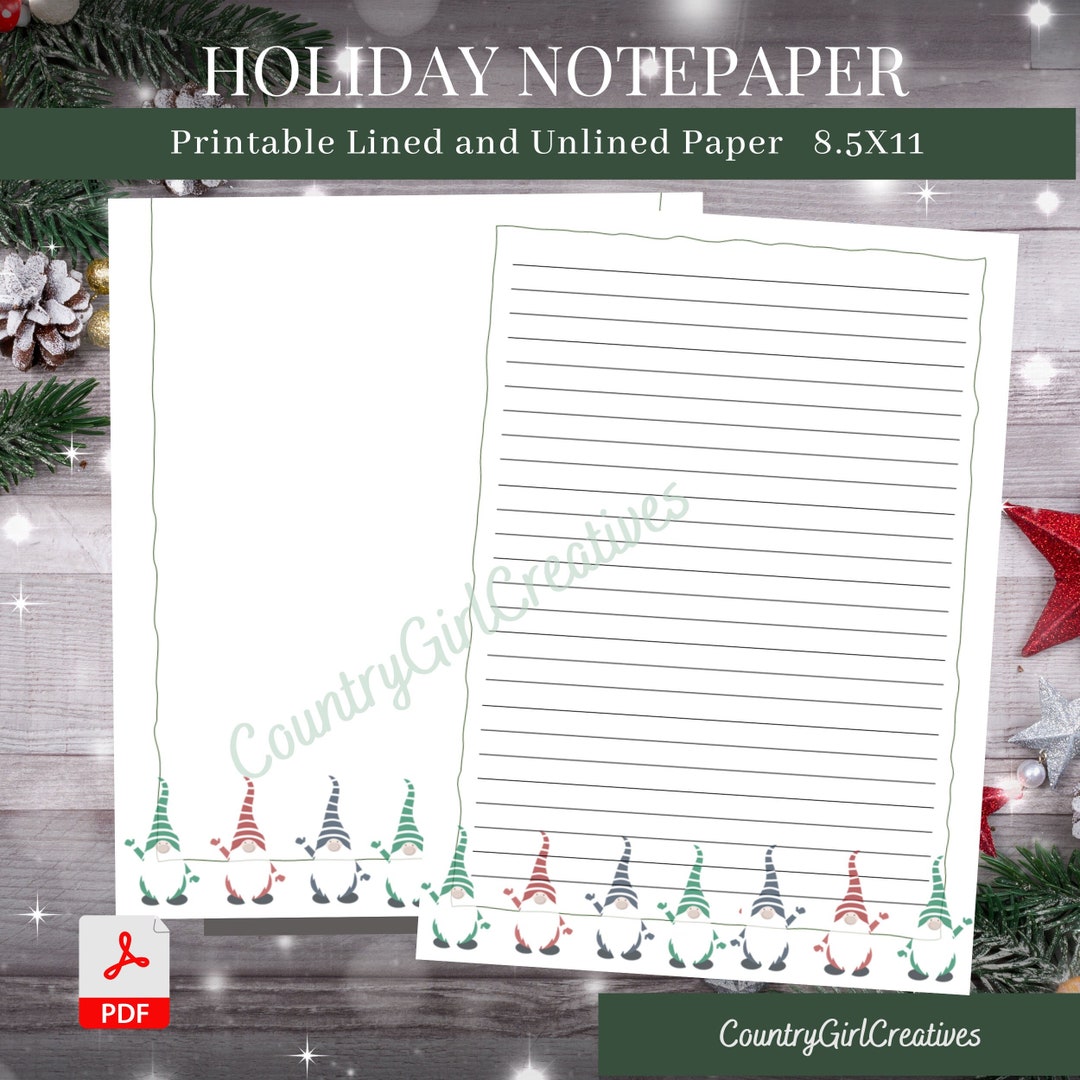 Christmas Gnome Printable Writing Paper, Lined, Unlined, PDF, PNG ...