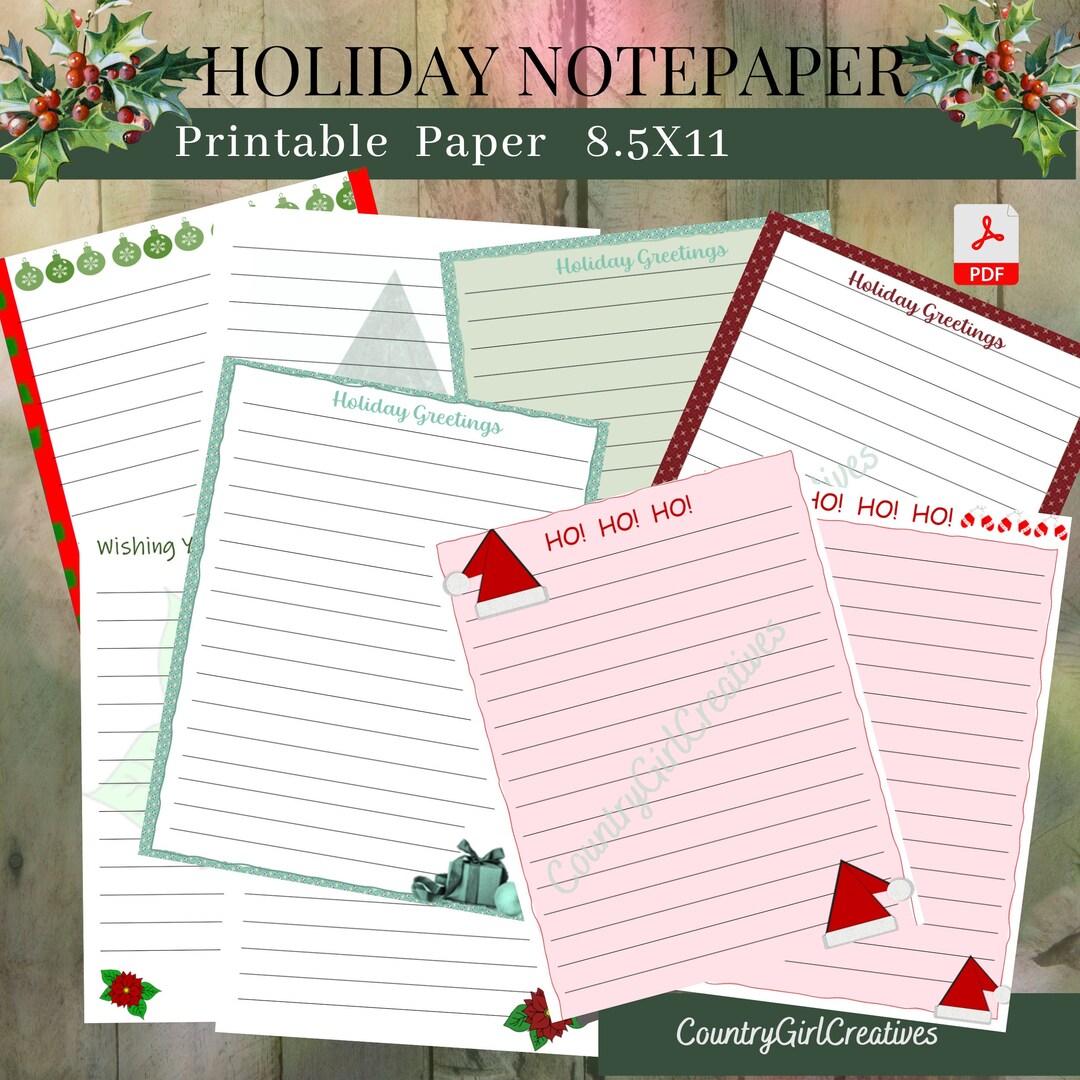 Holiday Printable Stationary Set, 18 Pages, Instant Download, Christmas ...