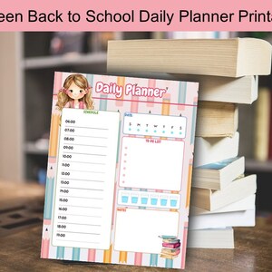 Preteen Back to School Daily Planner Page, Cute Day Plan, Undated Pink ...