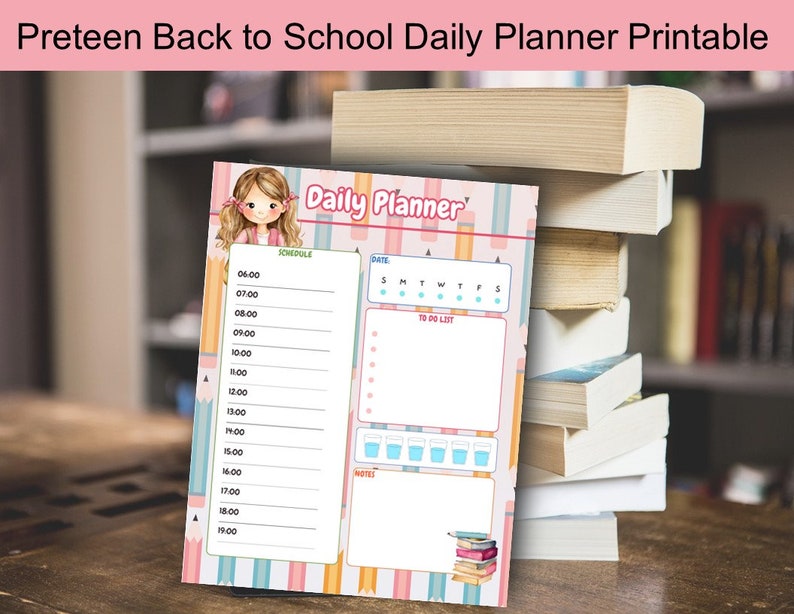 Preteen Back to School Daily Planner Page, Cute Day Plan, Undated Pink ...