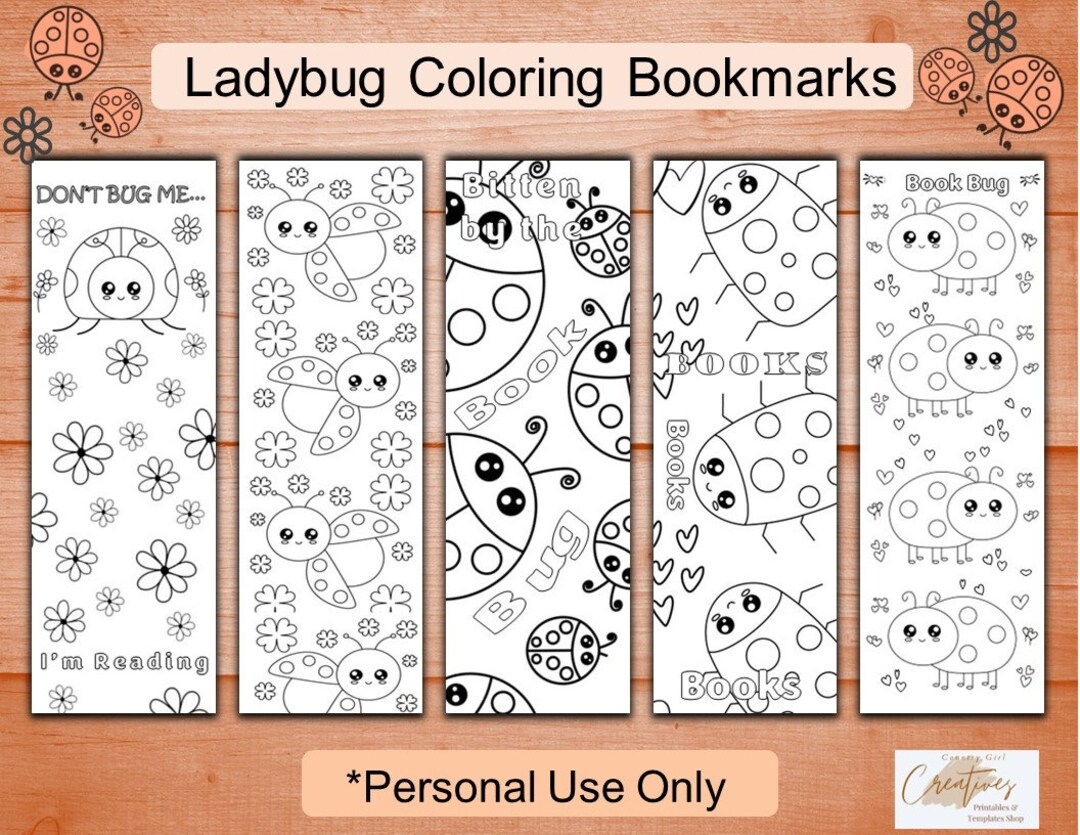 Reading Coloring Bookmarks for Kids and Adults, Ladybugs Printable ...