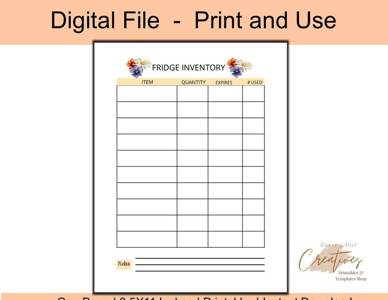 Kitchen Inventory Trackers, Pantry Stock Sheet, Fridge Checklist ...