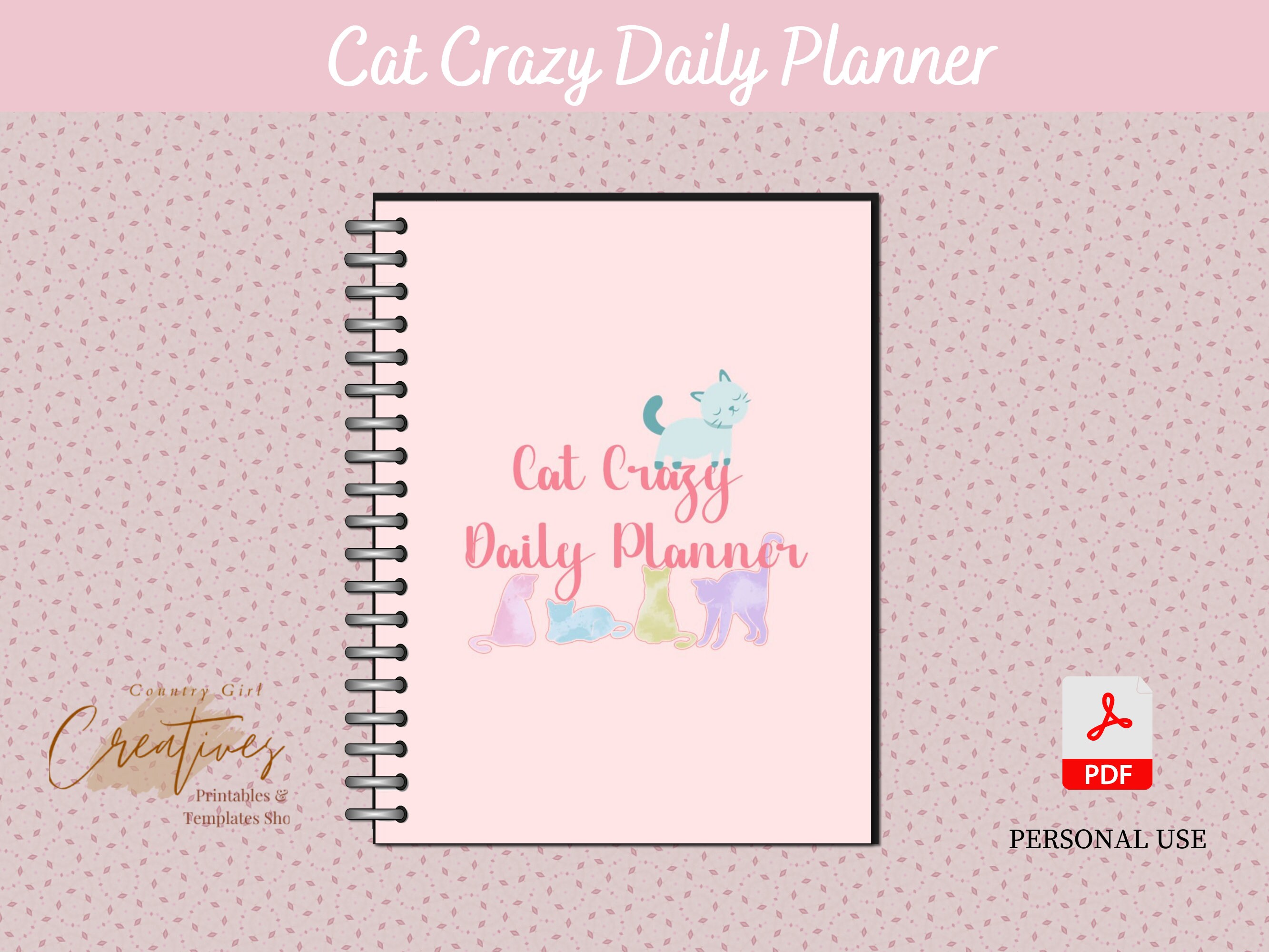 Cat Crazy Daily Planner Pages, Undated Daily Pages, Printable Weekly ...