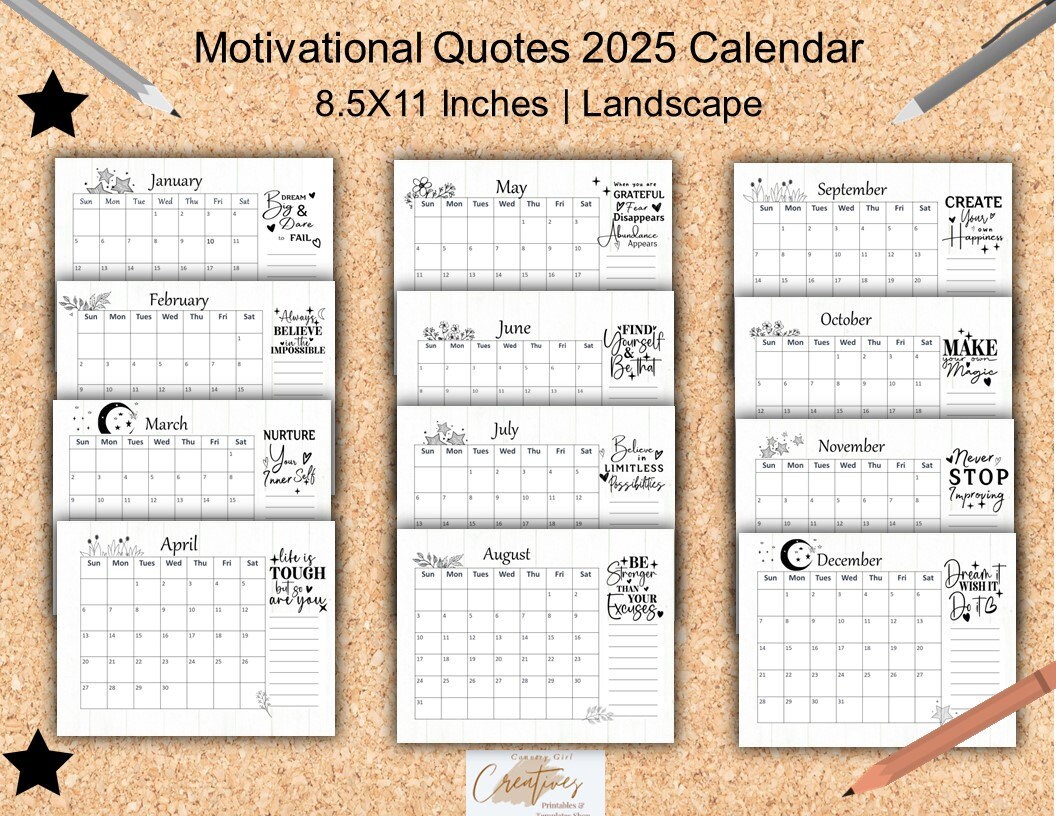 Motivational Quotes 2025 Monthly Calendar, Landscape 8.5X11 Calendar ...