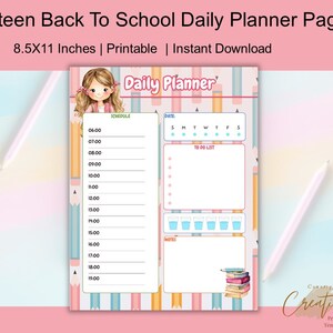 Preteen Back to School Daily Planner Page, Cute Day Plan, Undated Pink ...