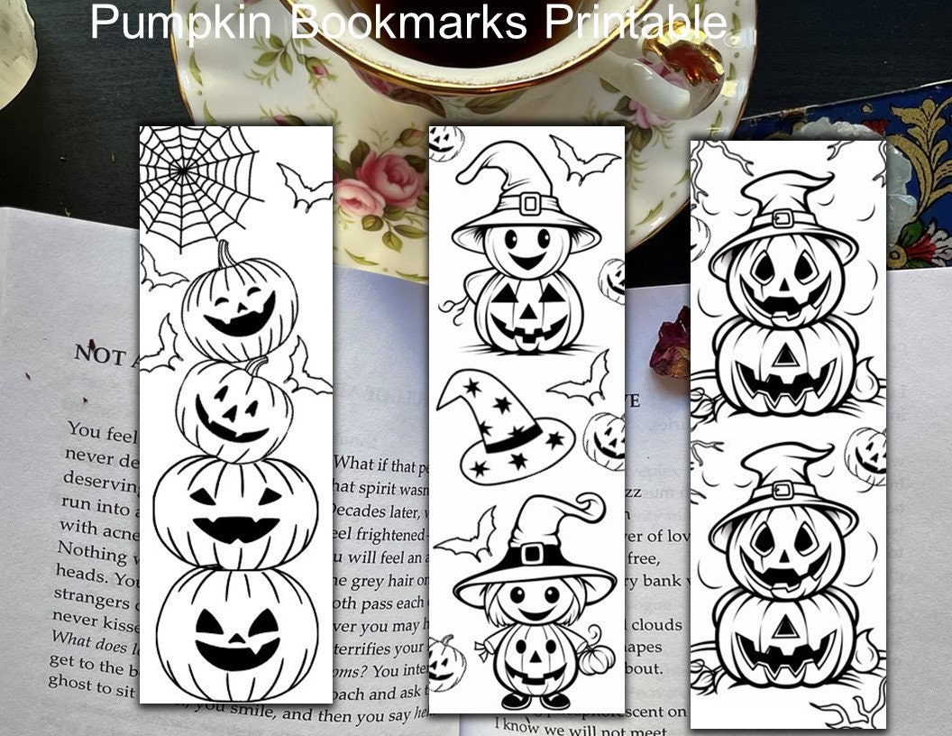 Halloween Coloring Bookmarks for Kids and Adults, Pumpkins, Color Your ...
