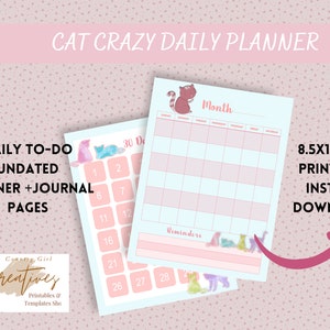 Cat Crazy Daily Planner Pages, Undated Daily Pages, Printable Weekly ...