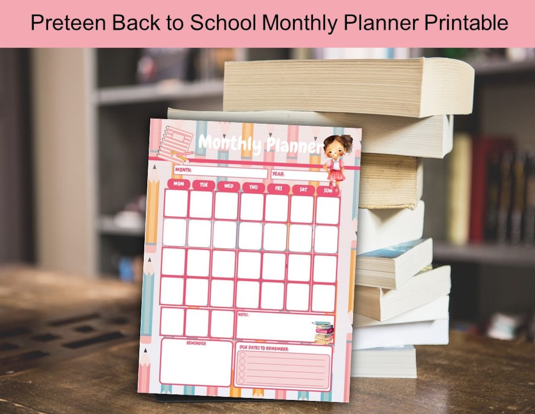 Tween Back to School Monthly Planner Page, Cute Monthly Plan, Undated ...