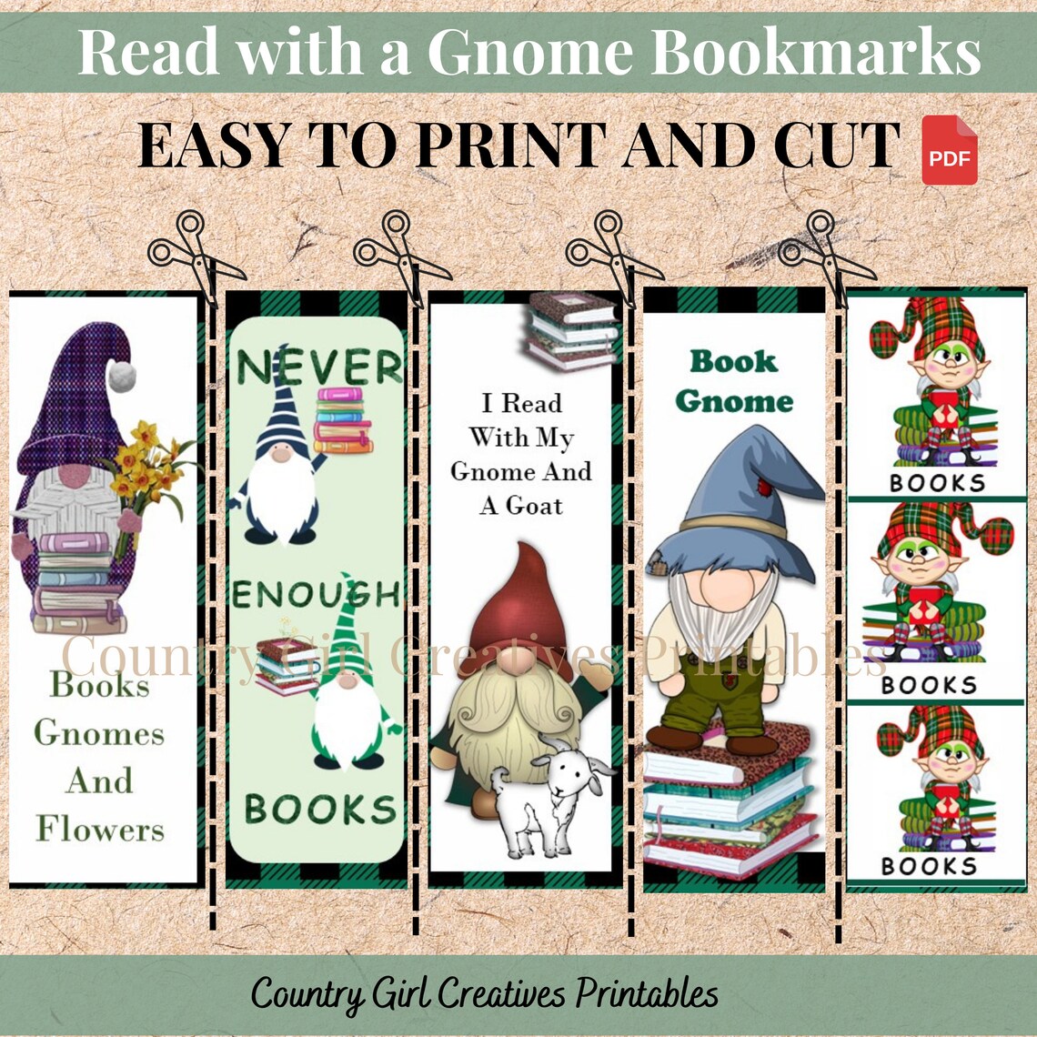 Reading With Gnomes Bookmarks, Printable Bookmarks, Book Lovers Gift ...