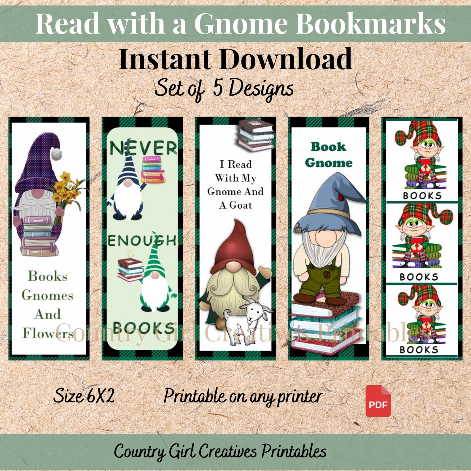 Reading With Gnomes Bookmarks, Printable Bookmarks, Book Lovers Gift ...