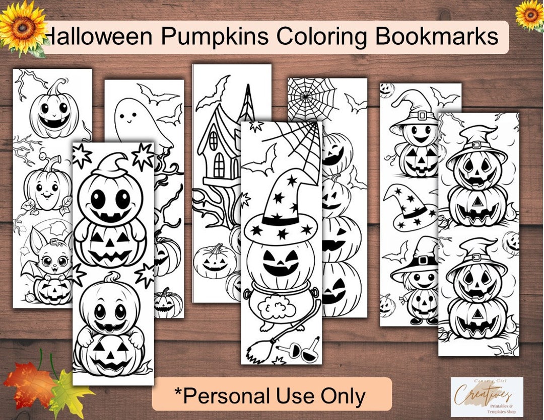 Halloween Coloring Bookmarks for Kids and Adults, Pumpkins, Color Your ...