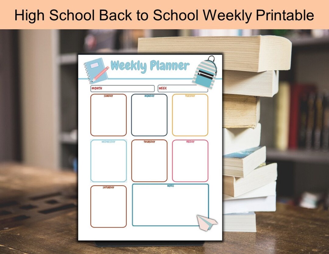 High School Class Weekly Planner Page, Weekly Tracker, Daily Schedule ...