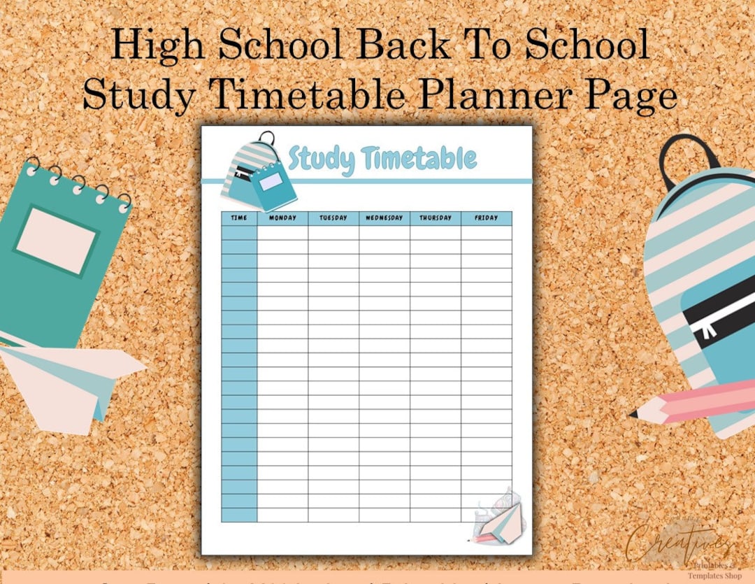 High School Study Timetable Planner Page, Study Tracker, Daily Study ...