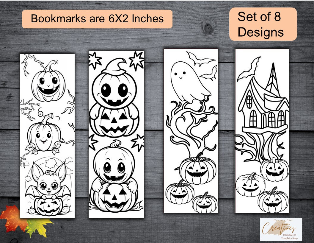 Halloween Coloring Bookmarks for Kids and Adults, Pumpkins, Color Your ...