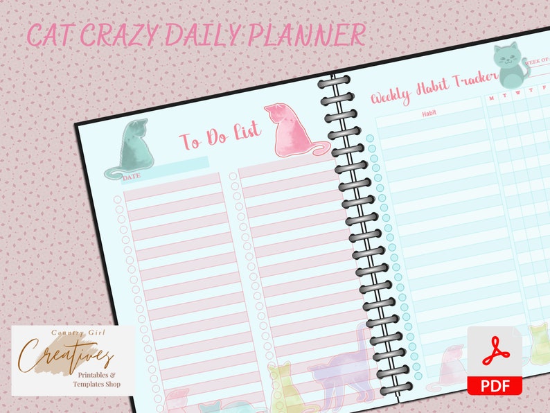 Cat Crazy Daily Planner Pages, Undated Daily Pages, Printable Weekly ...