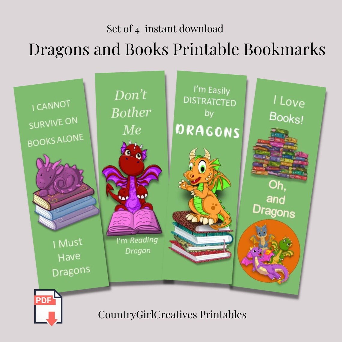 Dragon Saying Printable Bookmarks | Book Lover Gift | Instant Digital ...