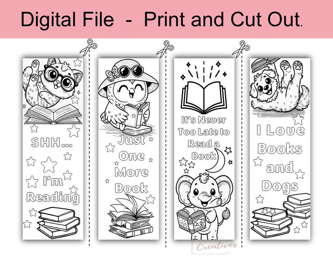Reading Coloring Bookmarks for Kids and Adults, Animals Printable ...