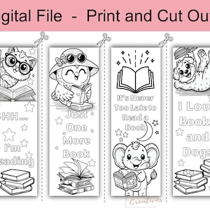 Reading Coloring Bookmarks for Kids and Adults, Animals Printable ...