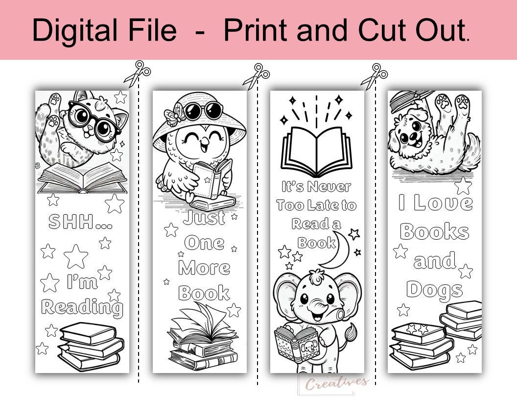 Reading Coloring Bookmarks for Kids and Adults, Animals Printable ...