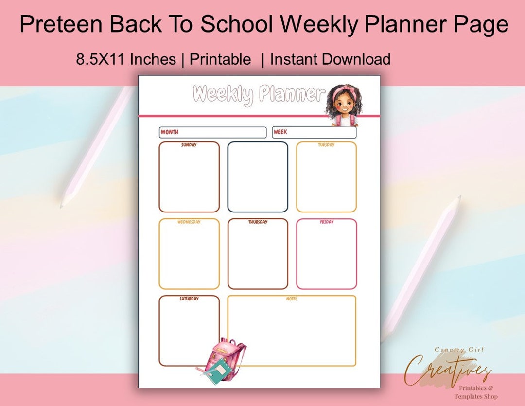 Tweens Back to School Weekly Planner, Cute Weekly, Pink, Minimalist ...
