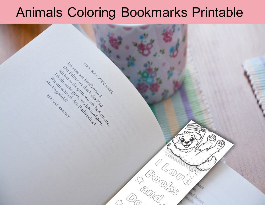 Reading Coloring Bookmarks for Kids and Adults, Animals Printable ...