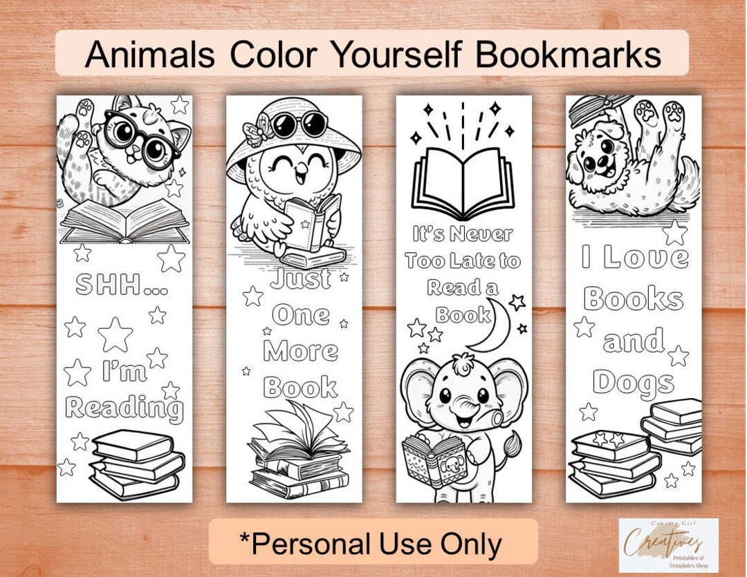 Reading Coloring Bookmarks for Kids and Adults, Animals Printable ...