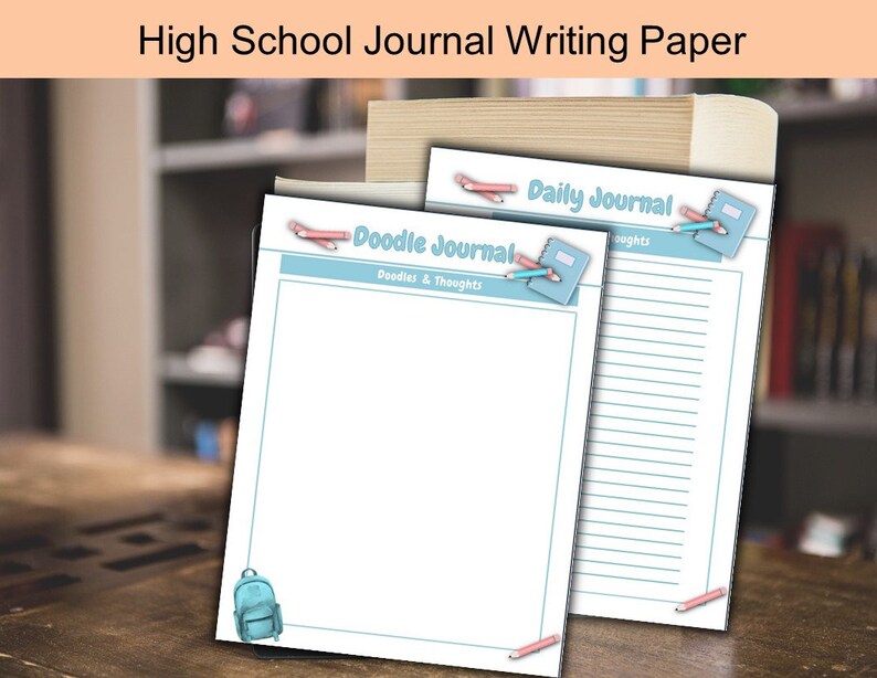 High School Lined Unlined Journal Notepaper, Doodle Page, Daily Journal ...