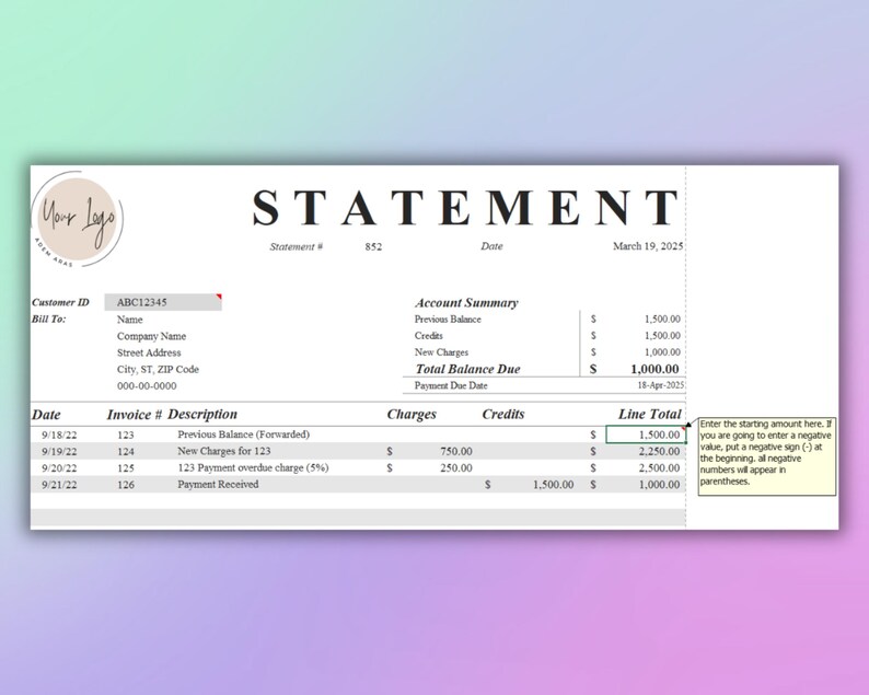 Customer Account Statement Template: Excel & Google Sheets (digital ...