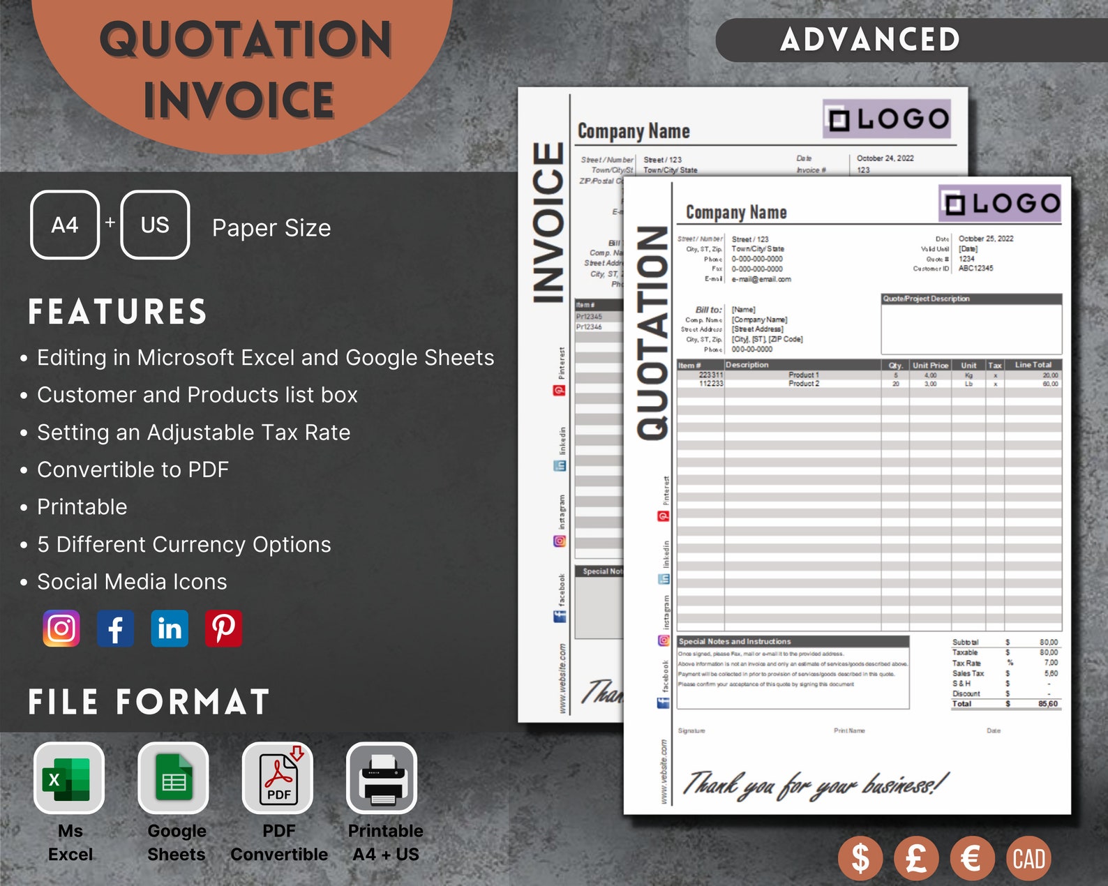 Advanced Invoice and Quotation Template Selected From - Etsy