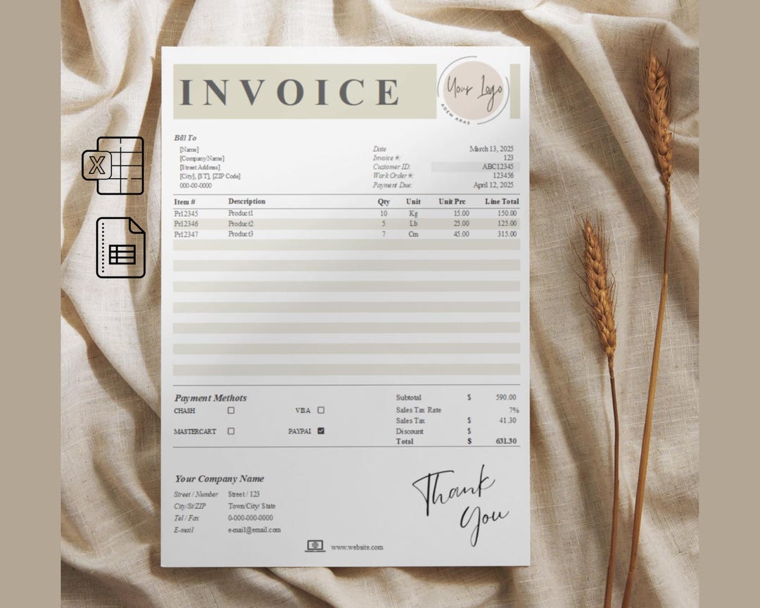 Advanced Invoice Template, Minimalist Invoice, Small Business Template ...