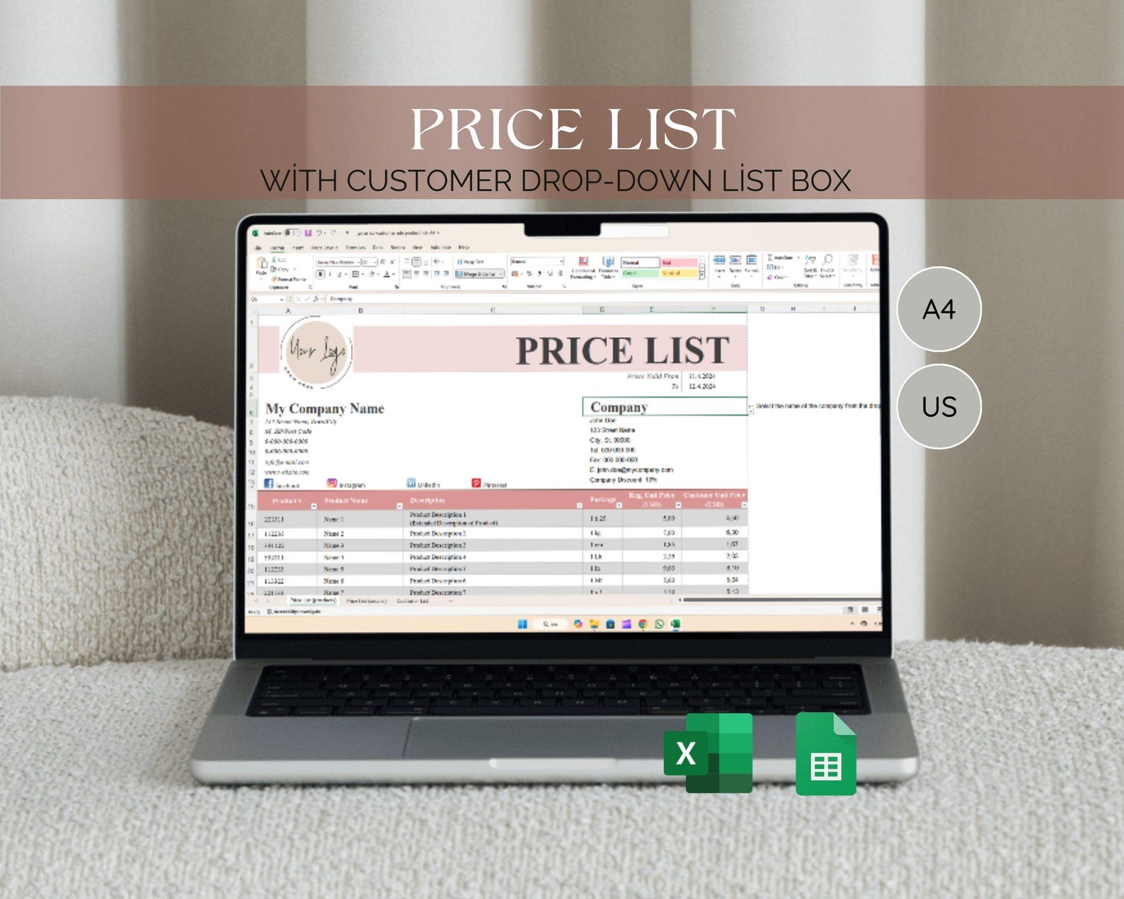 Advanced Price List Template: Excel & Google Sheets (PDF) - Etsy