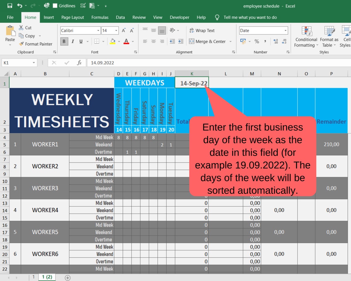 Weekly Time Employee Chart, Employee Work Schedule, Staff Planner ...