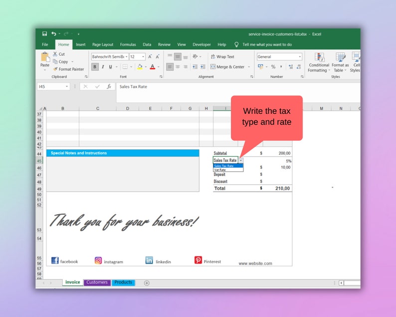 Advanced Invoice Template, Selected From Customers and Products List ...