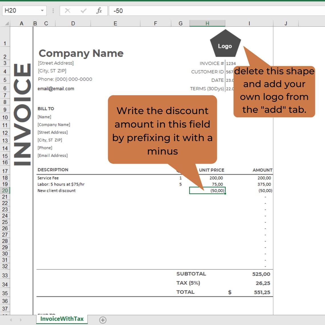 Invoice Template Excel and Google Sheets Easy Invoice - Etsy